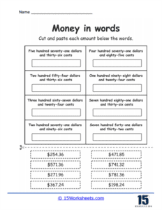 Money in Words Worksheets - 15 Worksheets.com