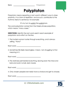 Polyptoton Worksheets - 15 Worksheets.com