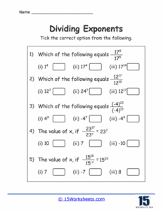 Exponent Division Worksheets - 15 Worksheets.com