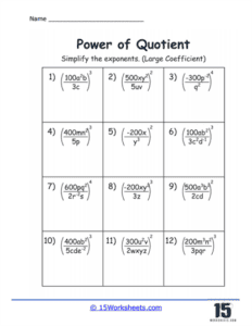 Power of Quotients Worksheets | Confidently Practice - 15 Worksheets.com