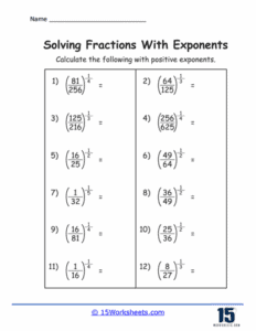 Exponents with Fractional Bases Worksheets - 15 Worksheets.com