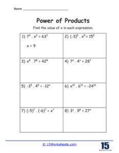 Powers of Products Worksheets | Simplify Operations - 15 Worksheets.com