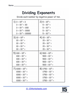 Exponent Division Worksheets - 15 Worksheets.com