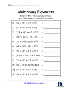 Exponent Multiplication Worksheets | Exponents - 15 Worksheets.com