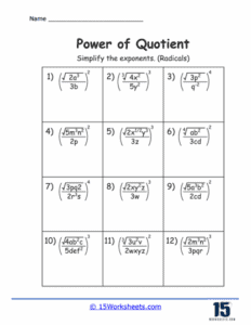 Power of Quotients Worksheets - 15 Worksheets.com