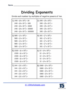Exponent Division Worksheets - 15 Worksheets.com