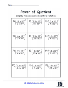 Power of Quotients Worksheets - 15 Worksheets.com