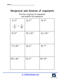 Reciprocals and Inverses of Exponents Worksheets - 15 Worksheets.com