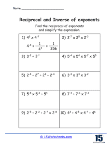 Reciprocals and Inverses of Exponents Worksheets - 15 Worksheets.com