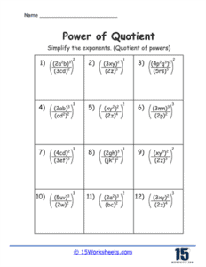 Power of Quotients Worksheets - 15 Worksheets.com