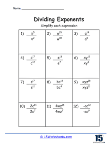 Exponent Division Worksheets - 15 Worksheets.com