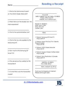 Reading a Receipt Worksheets - 15 Worksheets.com
