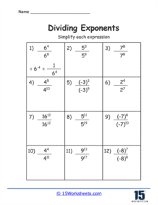 Exponent Division Worksheets - 15 Worksheets.com