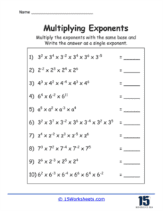 Exponent Multiplication Worksheets | Exponents - 15 Worksheets.com