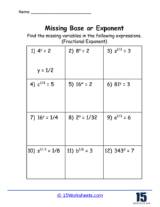 Missing Base or Exponent Worksheets - 15 Worksheets.com