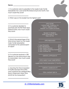 Reading a Receipt Worksheets - 15 Worksheets.com