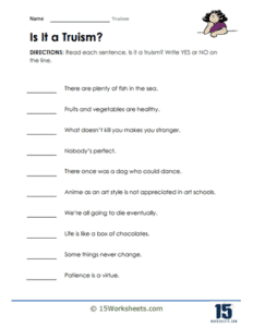 Truism Worksheets - 15 Worksheets.com