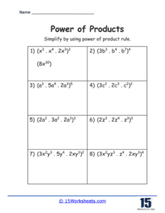 Powers of Products Worksheets | Simplify Operations - 15 Worksheets.com
