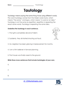 Tautology Worksheets - 15 Worksheets.com