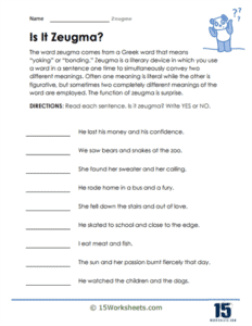 Zeugma Worksheets - 15 Worksheets.com