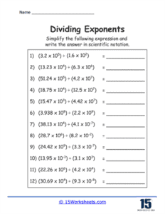 Exponent Division Worksheets - 15 Worksheets.com