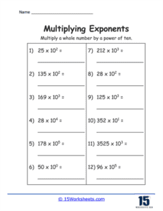 Exponent Multiplication Worksheets | Exponents - 15 Worksheets.com