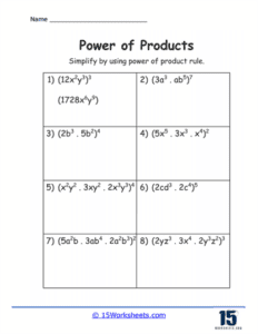 Powers of Products Worksheets | Simplify Operations - 15 Worksheets.com