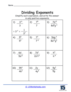 Exponent Division Worksheets - 15 Worksheets.com
