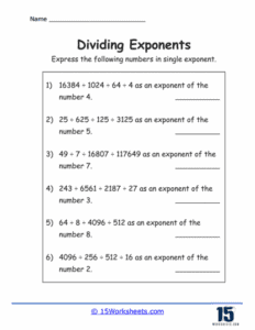 Exponent Division Worksheets - 15 Worksheets.com
