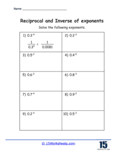 Reciprocals and Inverses of Exponents Worksheets - 15 Worksheets.com