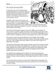 Westward Expansion Worksheets | The Frontier - 15 Worksheets.com