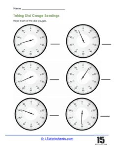Reading Dial Gauges Worksheets | Take Measures - 15 Worksheets.com