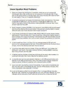 Linear Equation Word Problems Worksheets - 15 Worksheets.com