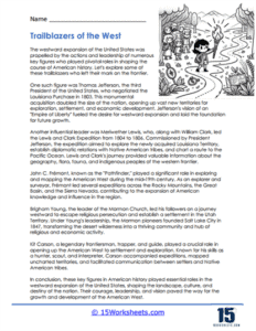 Westward Expansion Worksheets | The Frontier - 15 Worksheets.com