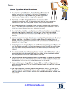 Linear Equation Word Problems Worksheets - 15 Worksheets.com