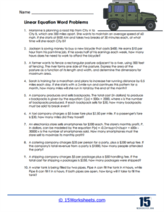 Linear Equation Word Problems Worksheets - 15 Worksheets.com