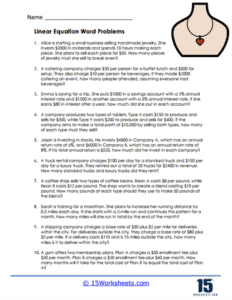 Linear Equation Word Problems Worksheets - 15 Worksheets.com