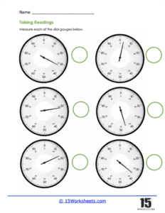 Reading Dial Gauges Worksheets | Take Measures - 15 Worksheets.com