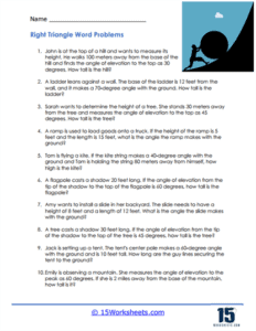 Right Triangle Word Problems Worksheets - 15 Worksheets.com