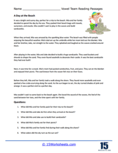 Vowel Team Reading Passages | Phonics Helpers - 15 Worksheets.com