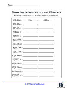 Converting Meters and Kilometers Worksheets - 15 Worksheets.com
