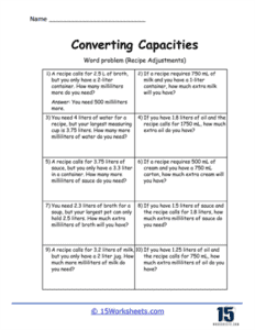 Converting Metric Units of Capacity Worksheets - 15 Worksheets.com