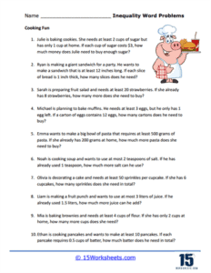 Inequality Word Problem Worksheets
