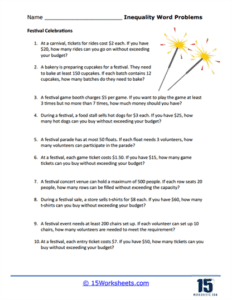 Inequality Word Problem Worksheets