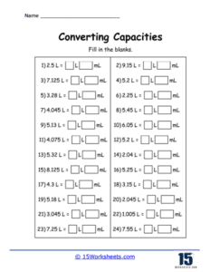 Converting Metric Units of Capacity Worksheets - 15 Worksheets.com