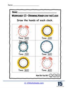 Drawing Hands on the Clock Worksheets | Clock Faces - 15 Worksheets.com