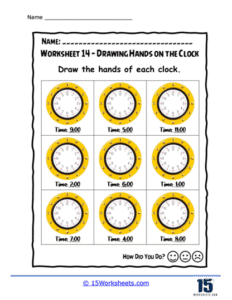 Drawing Hands on the Clock Worksheets | Clock Faces - 15 Worksheets.com