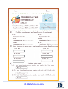 Complementary and Supplementary Angles Worksheets - 15 Worksheets.com