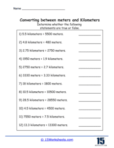 Converting Meters and Kilometers Worksheets - 15 Worksheets.com