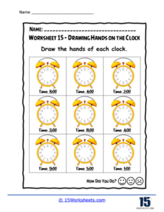 Drawing Hands on the Clock Worksheets | Clock Faces - 15 Worksheets.com